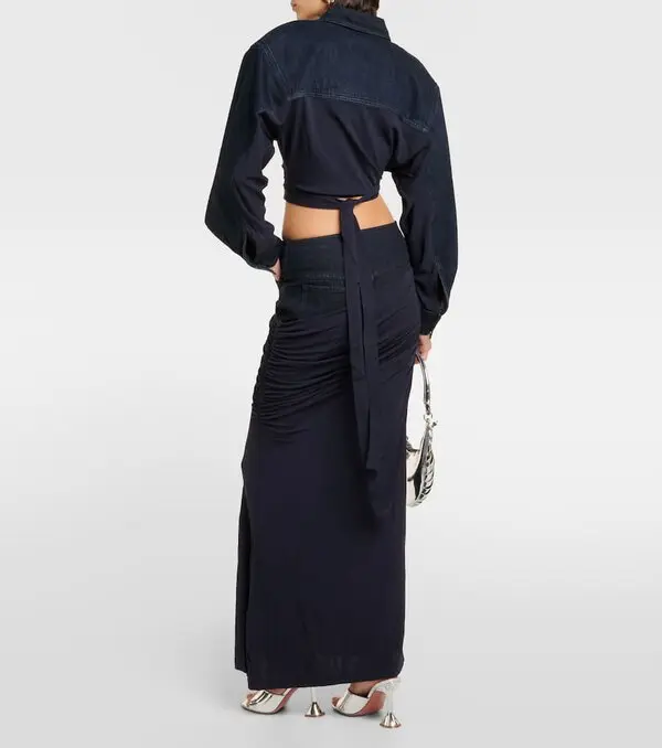 Christopher Esber Ruched Denim Maxi Skirt