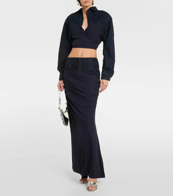 Christopher Esber Ruched Denim Maxi Skirt