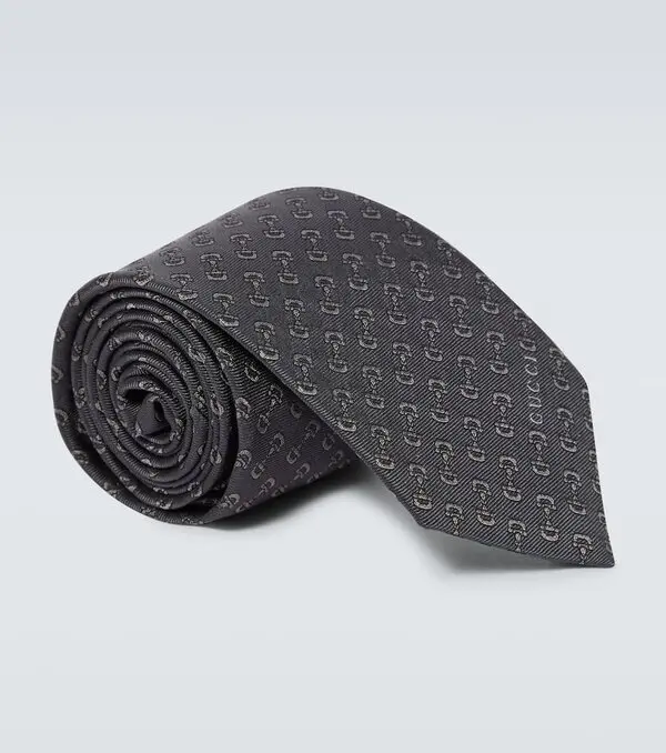 Gucci Horsebit Silk Jacquard Neck Tie - Grey