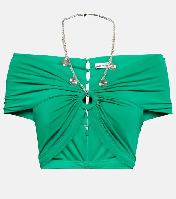 Rabanne Cutout Jersey Top - Green