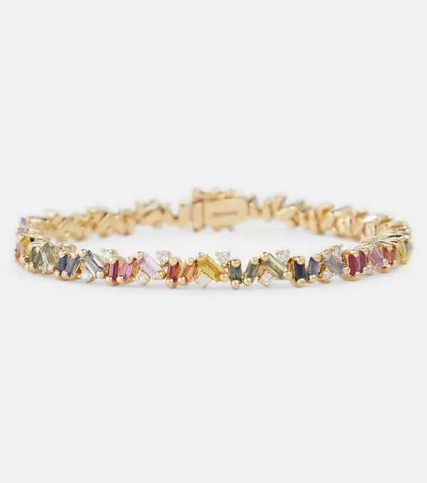 SUZANNE KALAN Fireworks Tennis Bracelet With Multi-colored Sapphires And Diamonds In 18kt Yellow - Gold