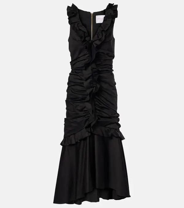 Carolina Herrera Ruffled Cotton-blend Midi Dress - Black
