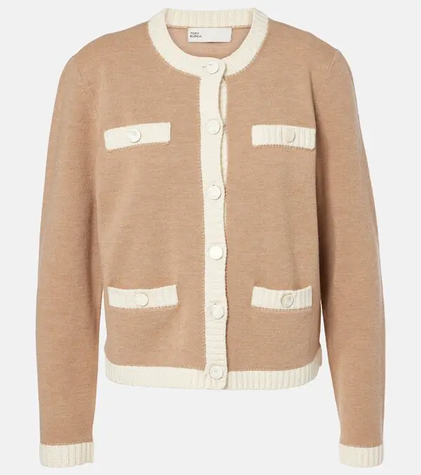 Tory Burch Kendra Wool Cardigan - Beige