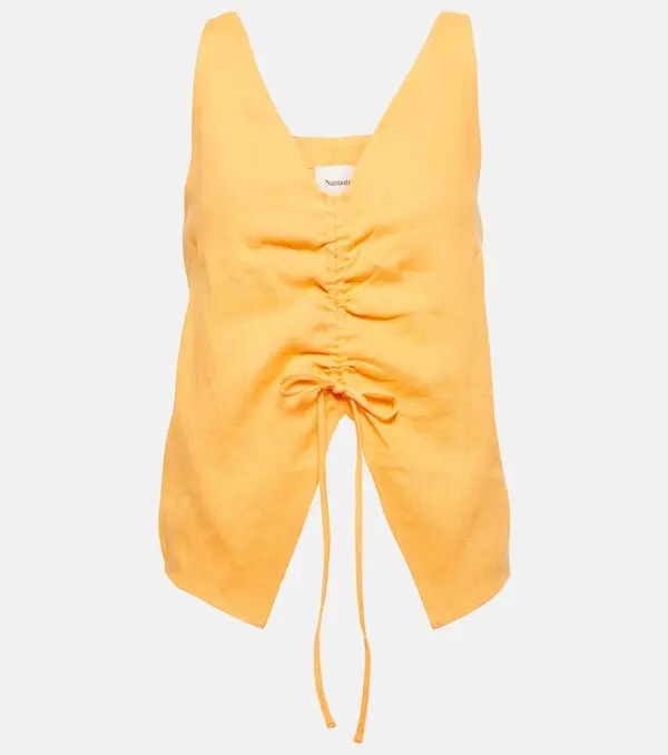 Nanushka Ruched Linen Top - Orange