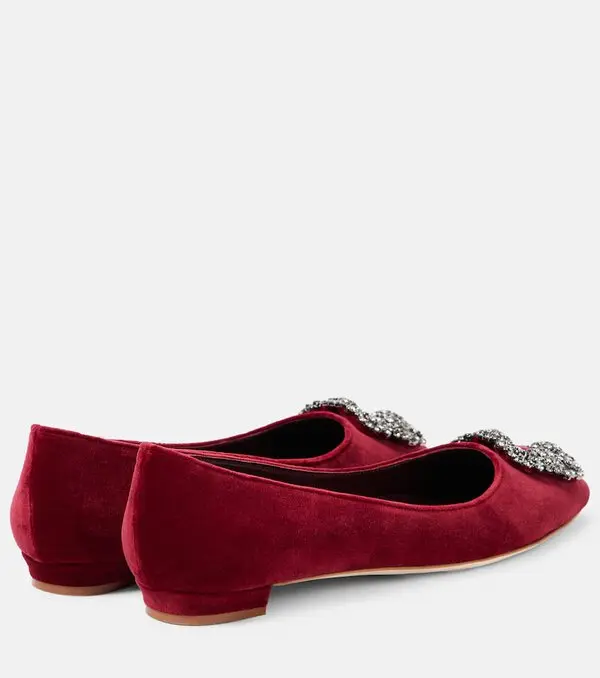 Manolo Blahnik Hangisi Embellished Velvet Ballet Flats - Red