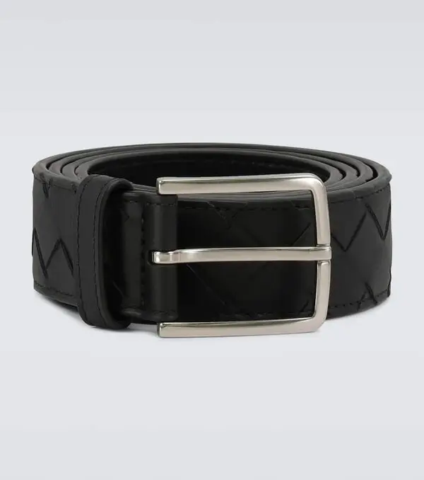 Bottega Veneta Intrecciato Leather Belt - Black