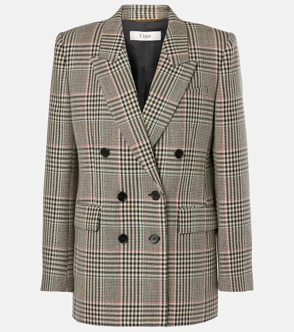 Chloé Double-breasted Checked Wool Blazer - Grey