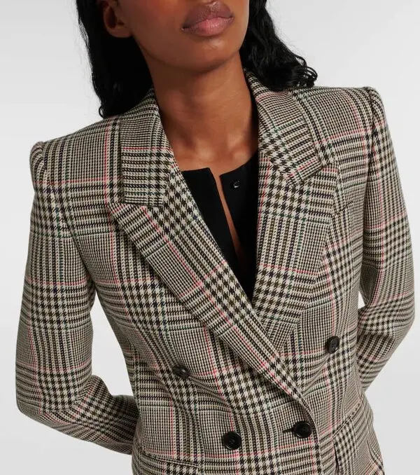 Chloé Double-breasted Checked Wool Blazer - Grey