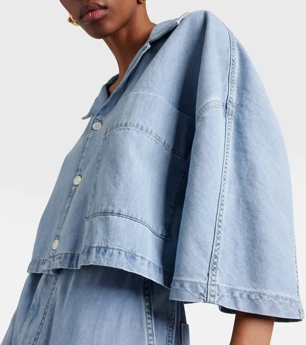 Bottega Veneta Cropped Cotton Denim Shirt