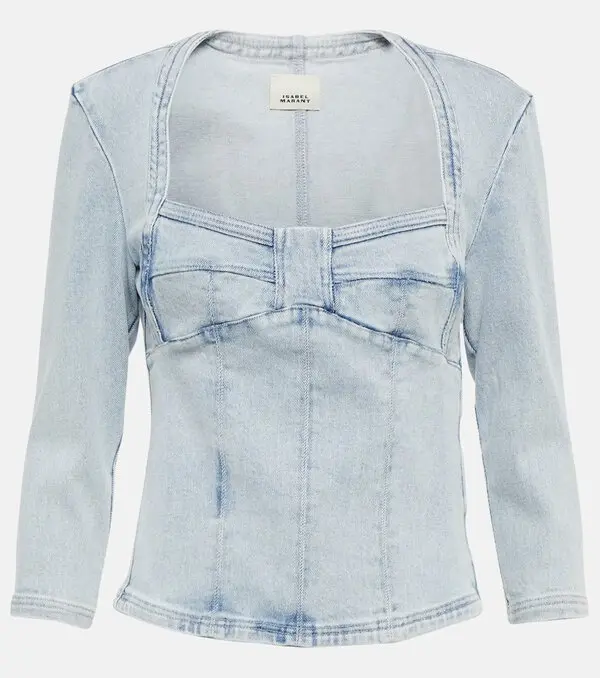 Isabel Marant Vanio Bleached Denim Top - Blue