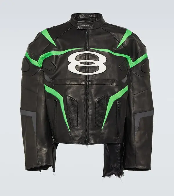 Balenciaga Logo Biker Leather Jacket