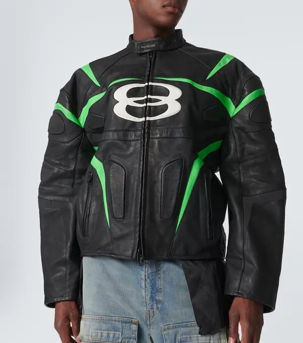 Balenciaga Logo Biker Leather Jacket