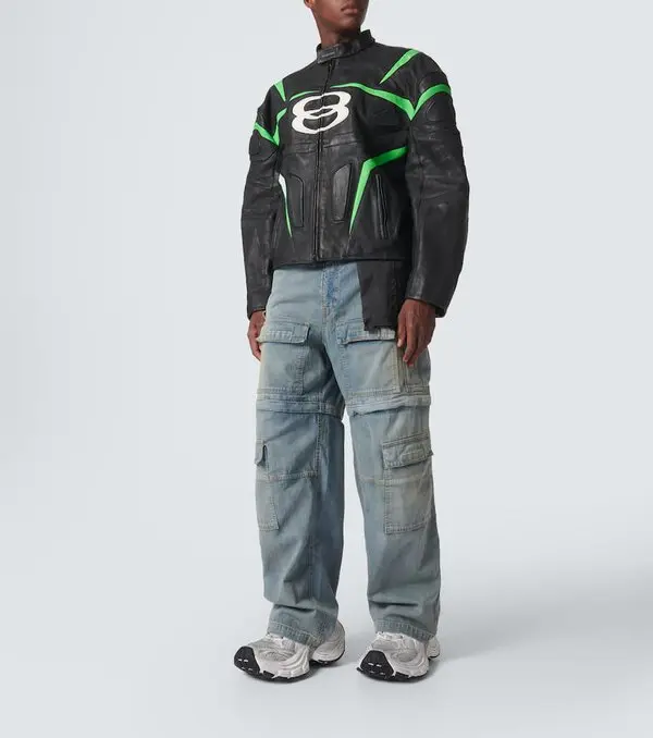 Balenciaga Logo Biker Leather Jacket