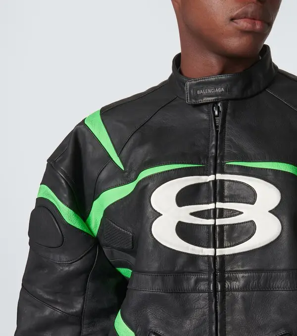 Balenciaga Logo Biker Leather Jacket