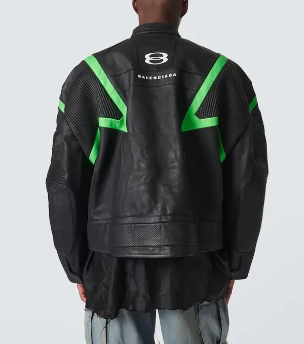 Balenciaga Logo Biker Leather Jacket
