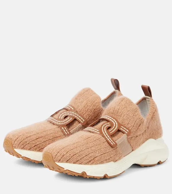 TOD'S Ballerina And Nude Leather-trimmed Slip-on Sneakers