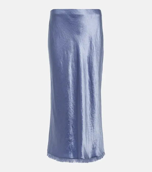 Vince Fringed Satin Midi Skirt - Blue