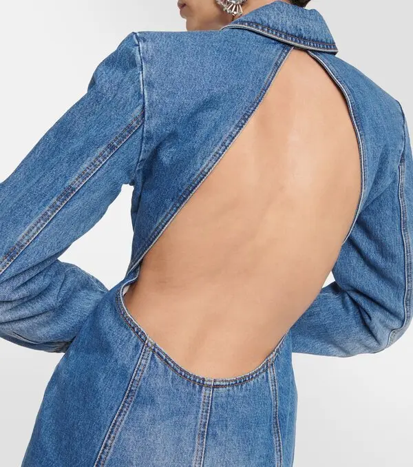 AREA Embellished Cutout Denim Blazer