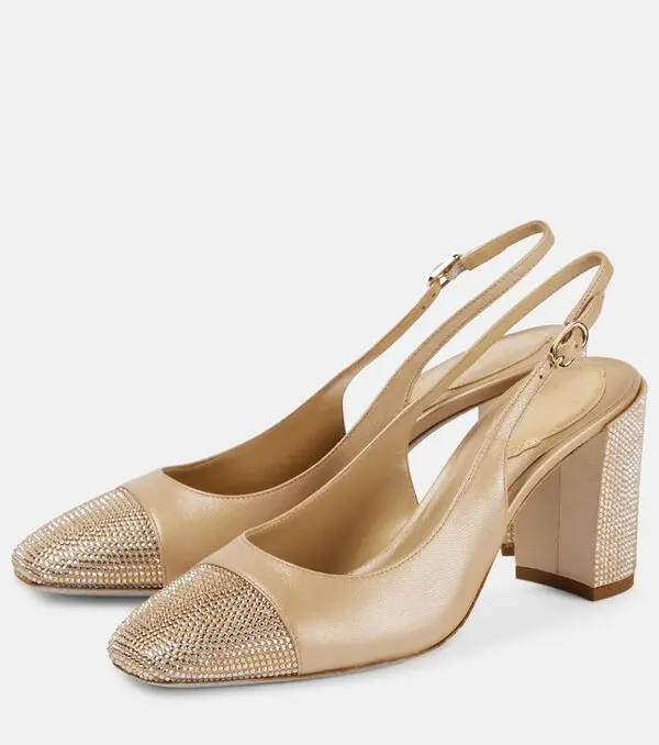 Rene Caovilla Embellished Leather Slingback Pumps