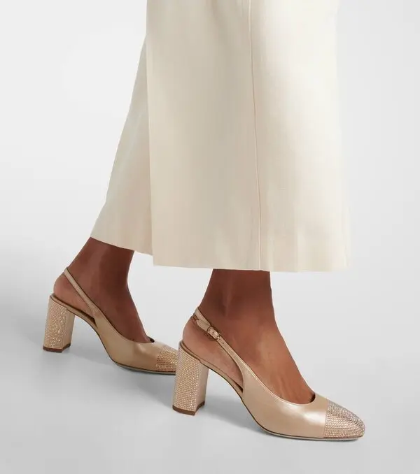 Rene Caovilla Embellished Leather Slingback Pumps