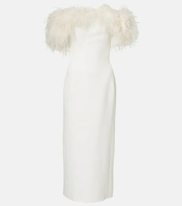 David Koma Bridal Feather-trimmed Midi Dress