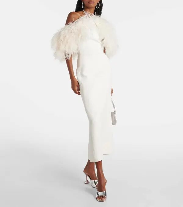 David Koma Bridal Feather-trimmed Midi Dress