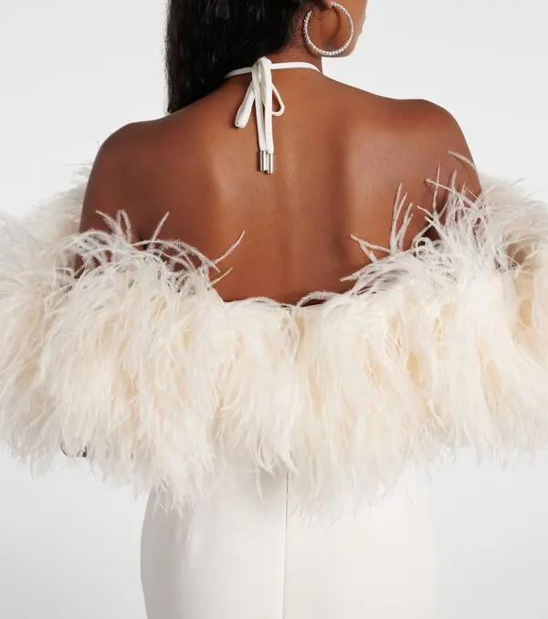 David Koma Bridal Feather-trimmed Midi Dress