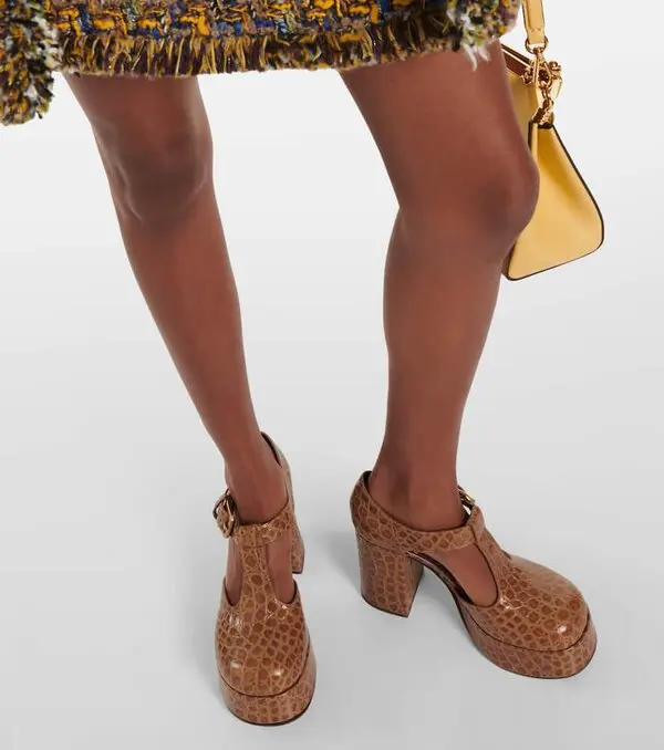 Etro Croc-effect Leather Mary Jane Pumps