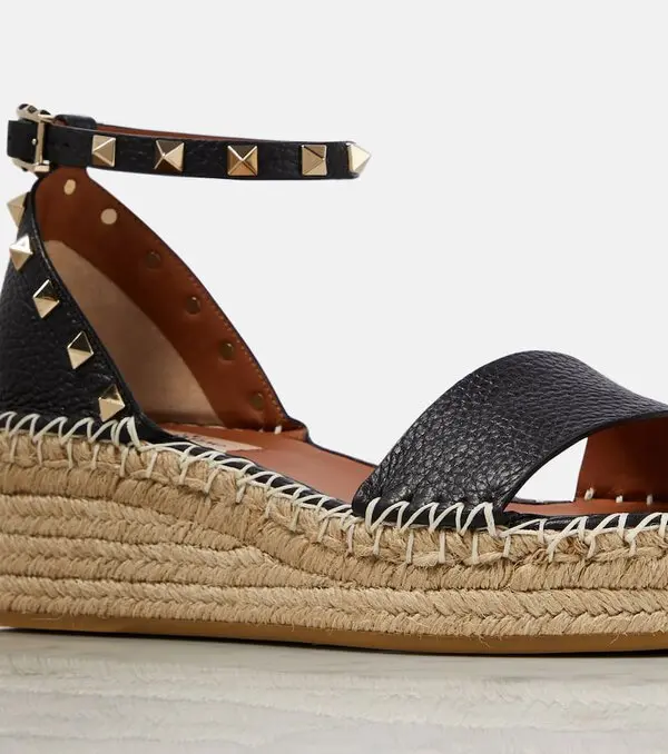 Valentino Garavani Rockstud Leather Espadrille Wedges