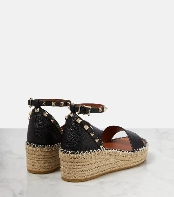 Valentino Garavani Rockstud Leather Espadrille Wedges
