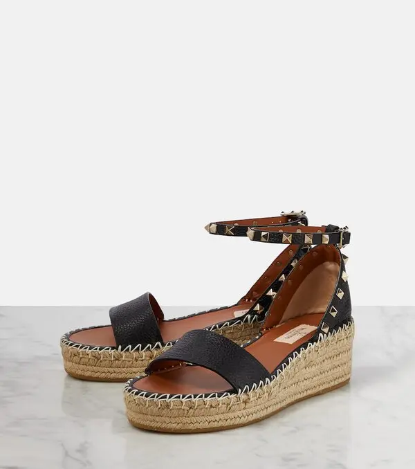 Valentino Garavani Rockstud Leather Espadrille Wedges