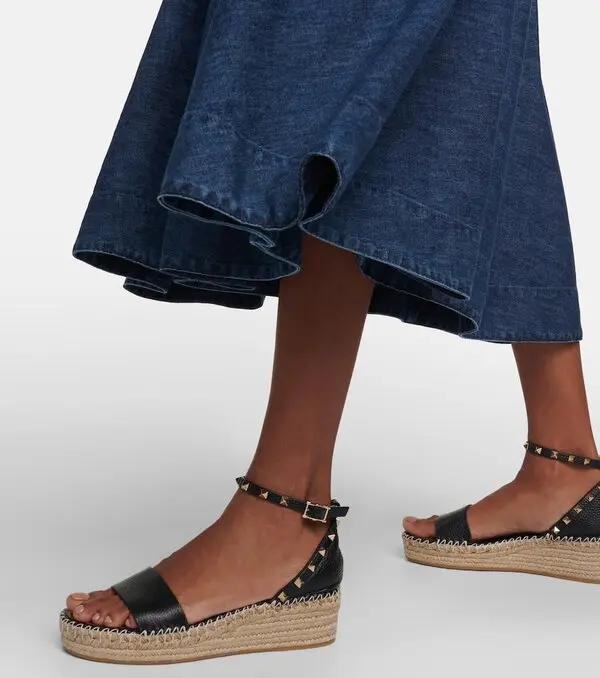 Valentino Garavani Rockstud Leather Espadrille Wedges