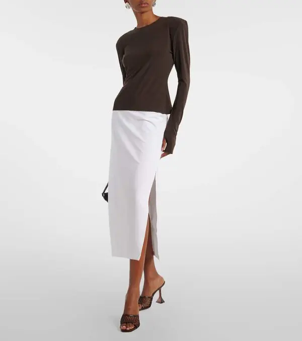 Norma Kamali High-rise Cotton-blend Midi Skirt