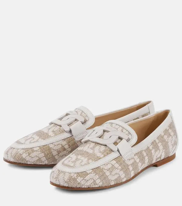 TOD'S Kate Leather-trimmed Loafers - Beige