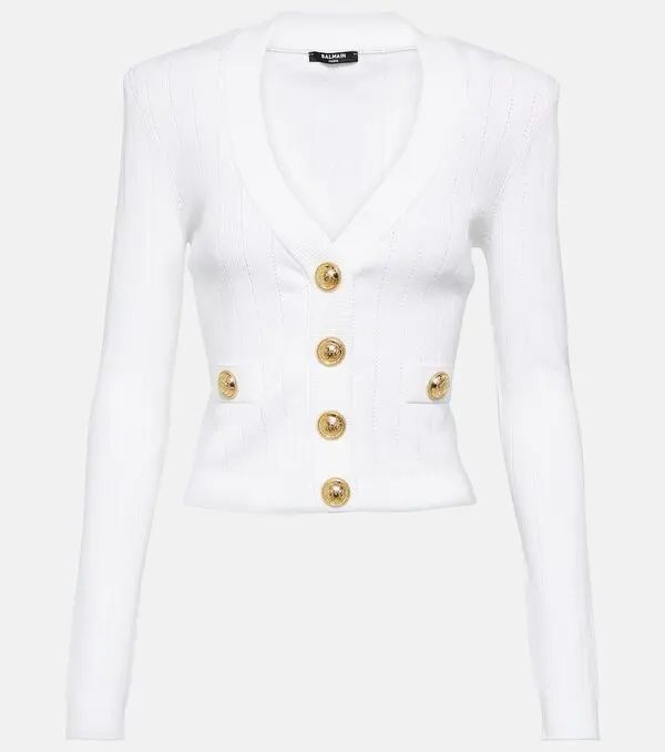 Balmain Ribbed-knit Cardigan - White