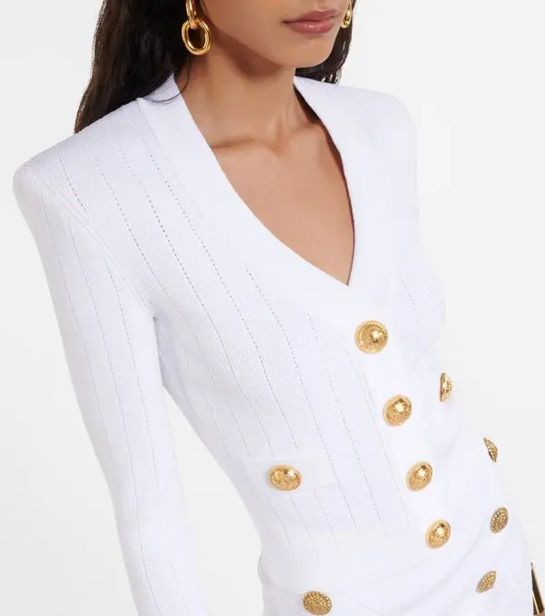 Balmain Ribbed-knit Cardigan - White