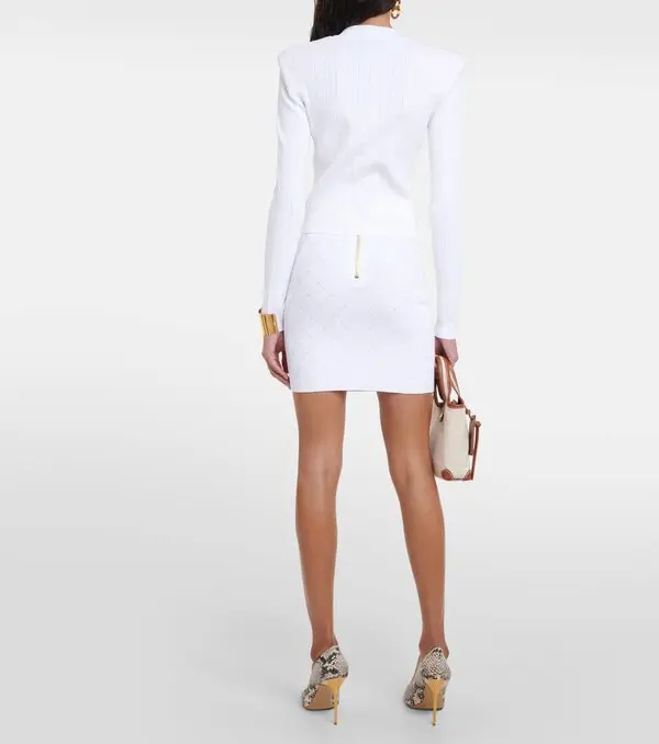 Balmain Ribbed-knit Cardigan - White