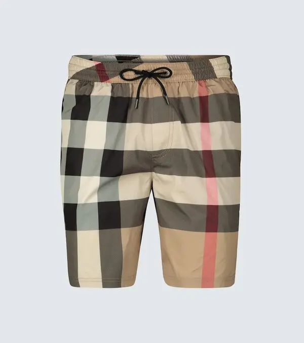 Burberry Large Check-print Swim Shorts - Beige