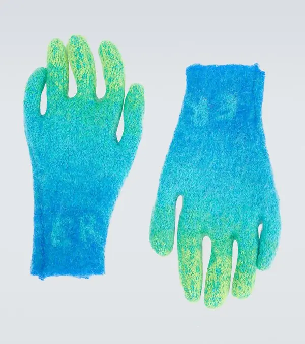 ERL Gradient Knitted Mohair-blend Gloves - Blue