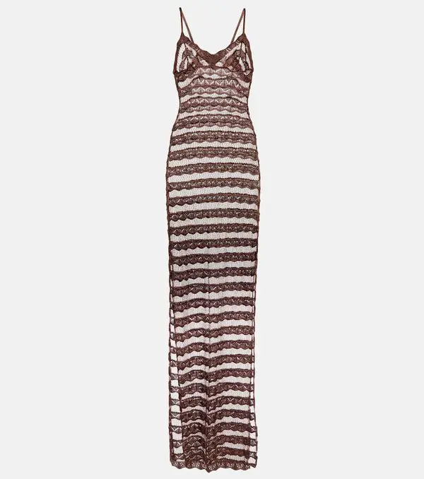 AYA MUSE Semi-sheer Lace Maxi Dress - Brown