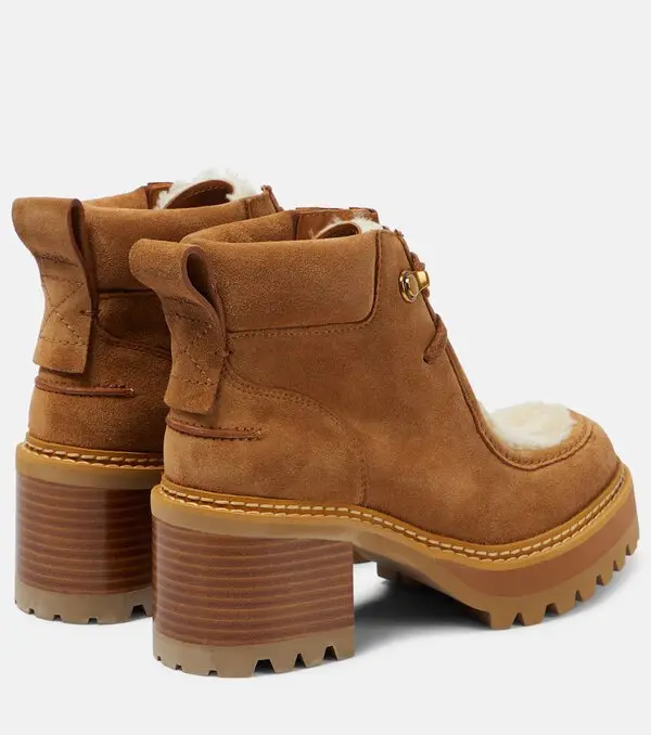 See By Chloé Shearling-trimmed Suede Ankle Boots