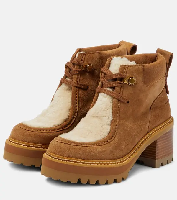 See By Chloé Shearling-trimmed Suede Ankle Boots