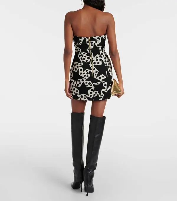 AREA Jacquard Strapless Cotton-blend Minidress
