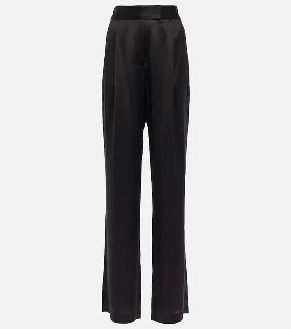 THE SEI High-rise Wide-leg Silk Satin Pants - Black