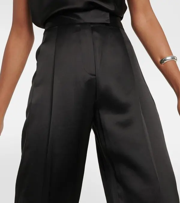 THE SEI High-rise Wide-leg Silk Satin Pants - Black