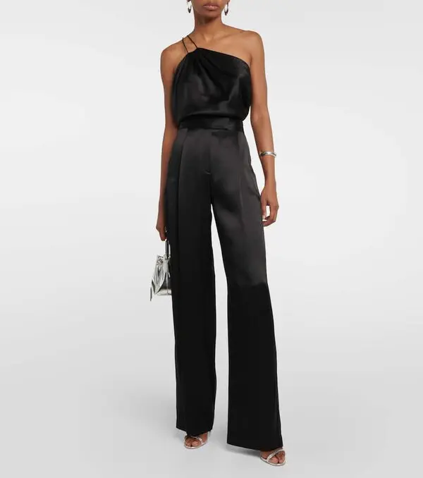 THE SEI High-rise Wide-leg Silk Satin Pants - Black