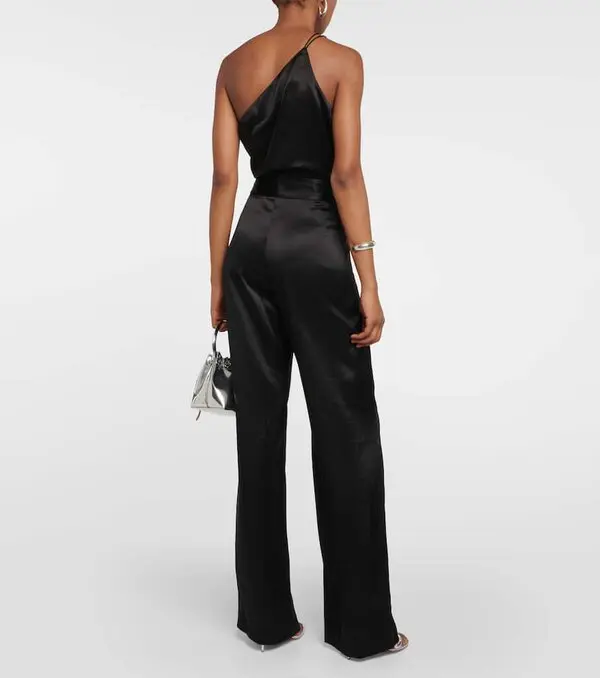 THE SEI High-rise Wide-leg Silk Satin Pants - Black