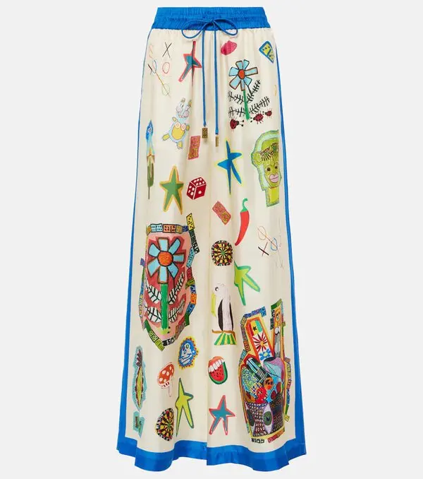 ALEMAIS Rollers Printed Silk Palazzo Pants