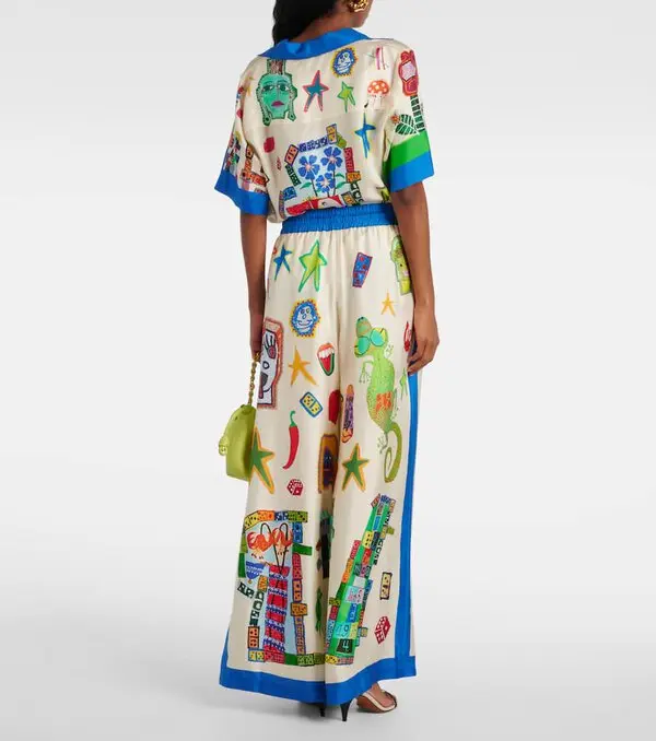 ALEMAIS Rollers Printed Silk Palazzo Pants
