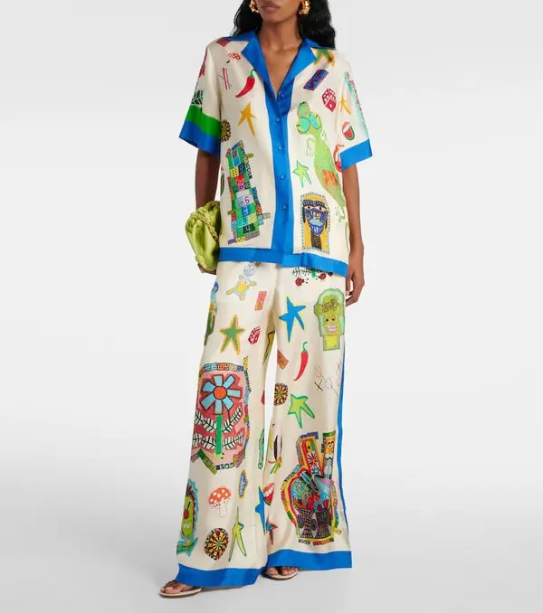 ALEMAIS Rollers Printed Silk Palazzo Pants